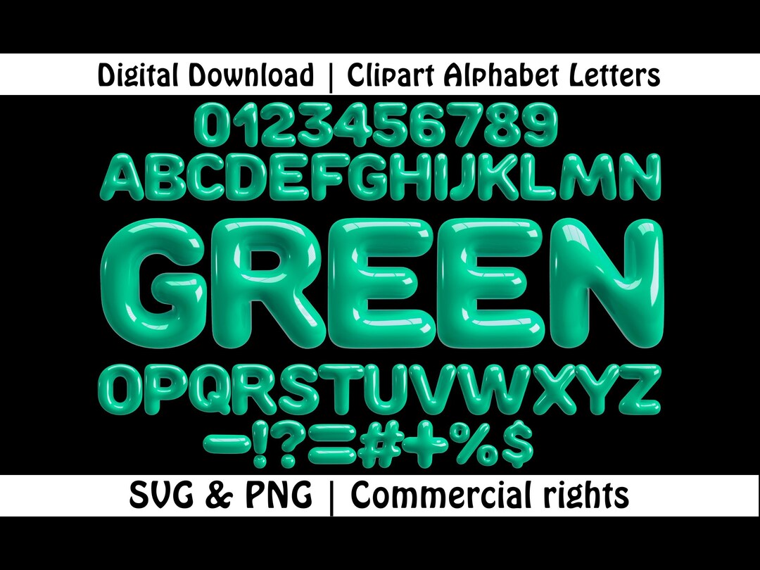 Bubble Green Alphabet: PNG SVG Font, Numbers & Punctuation - Etsy UK