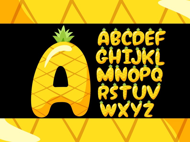 Pineapple Letters SVG & PNG, Fruits Font, Pineapple Alphabet, Cartoon ...
