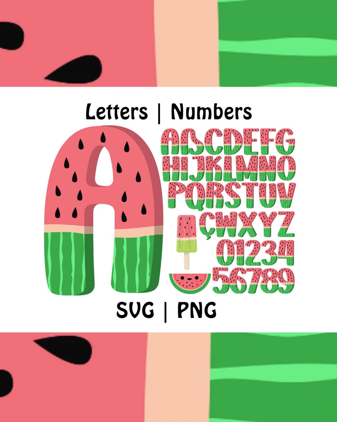 Watermelon Alphabet PNG SVG — Fruity Clipart Letters & Numbers - Etsy