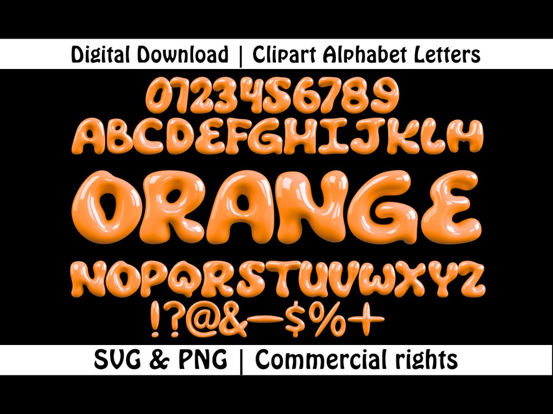 Bubble Orange Letters & Numbers PNG SVG, Bubble Font, Inflatable ...