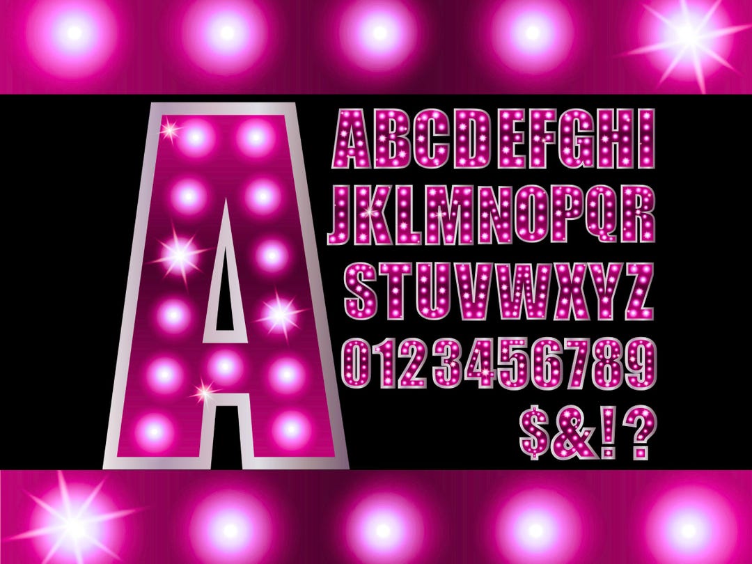 Pink Lights Letters SVG & PNG, Marquee Font, Lights Alphabet, Neon Pink ...