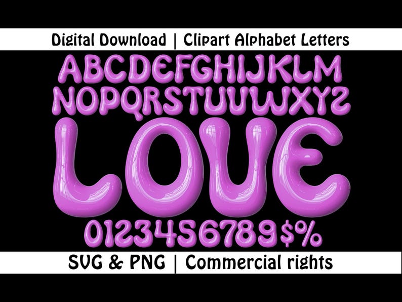 Bubble Purple Letters & Numbers PNG SVG, Bubble Font, Inflatable ...