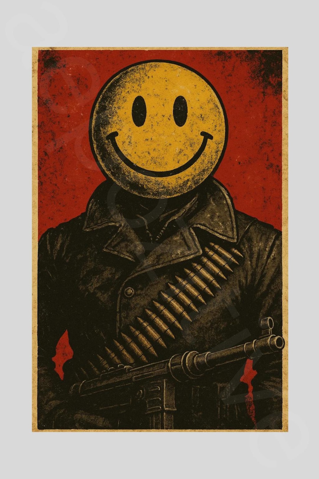 Smiley Face Soldier Poster – Retro Grunge War Art Dystopian Wall Decor ...