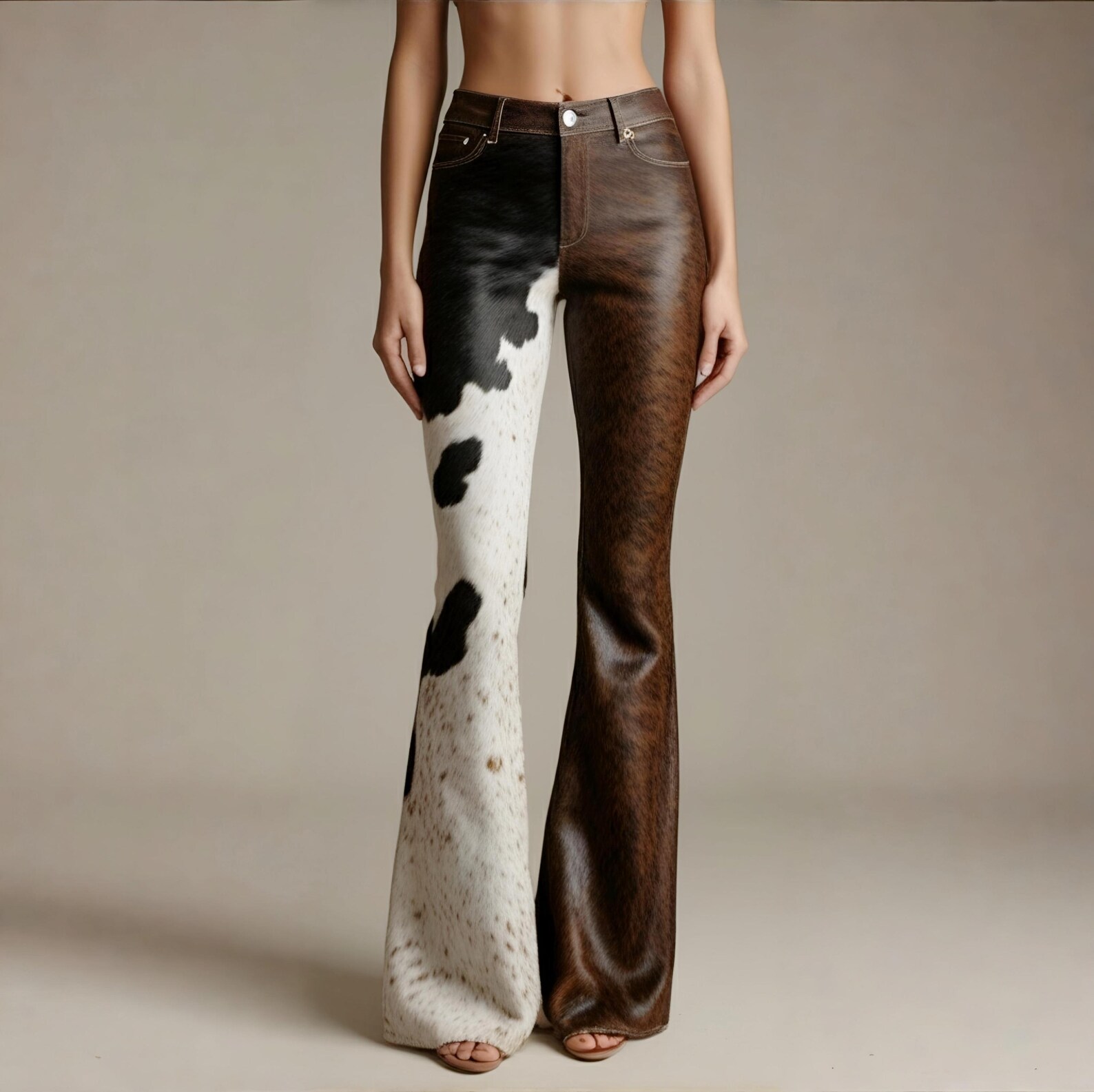Handmade Cowhide Leather Pants: Patchwork Flared Trousers - Etsy