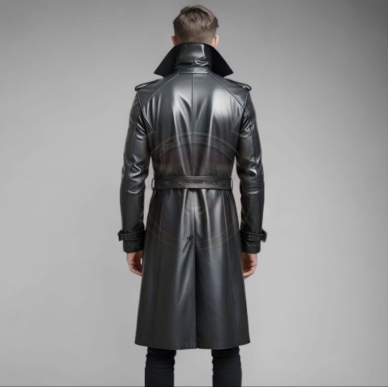 Men’s Black Leather Trench Coat | Genuine Long Gothic Overcoat | Double ...