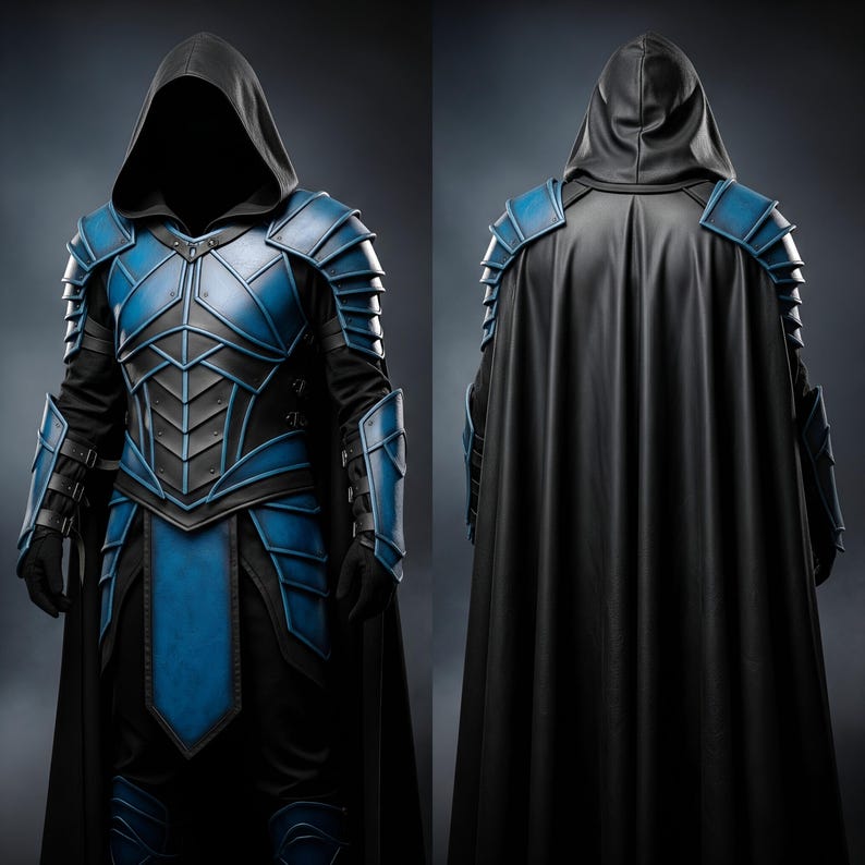 Blue Leather Medieval Armor Costume: LARP Knight Cosplay With Hooded ...
