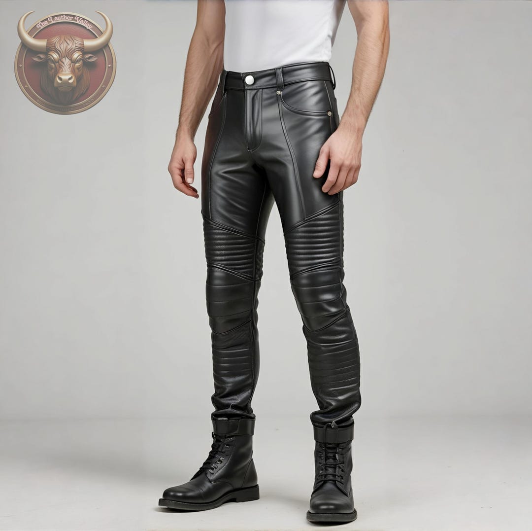 Men's Black Biker Leather Pants – Handmade Slim Fit Sheep Skin ...
