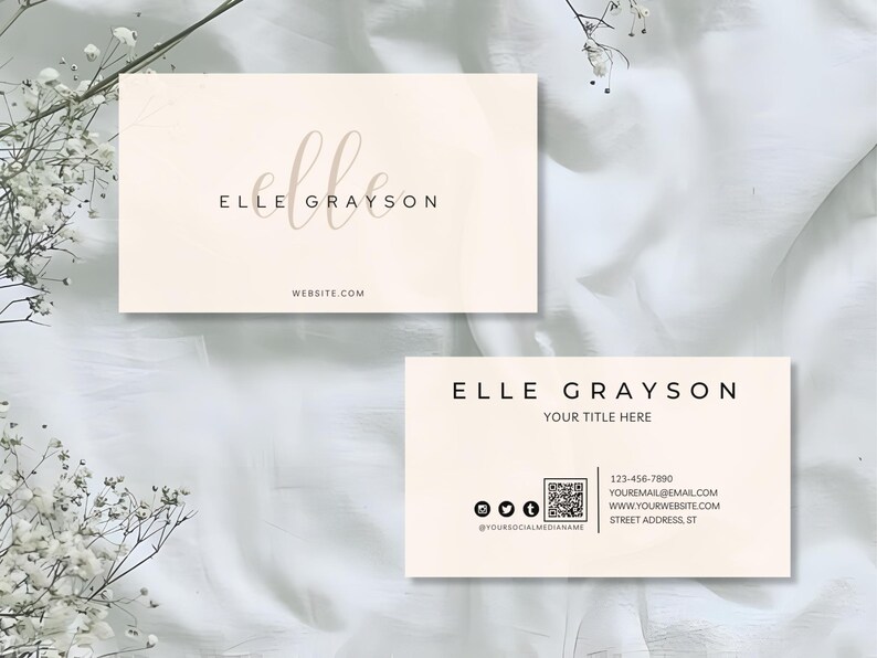 QR Code Business Card || Classic Elegant Beige Business Card ...