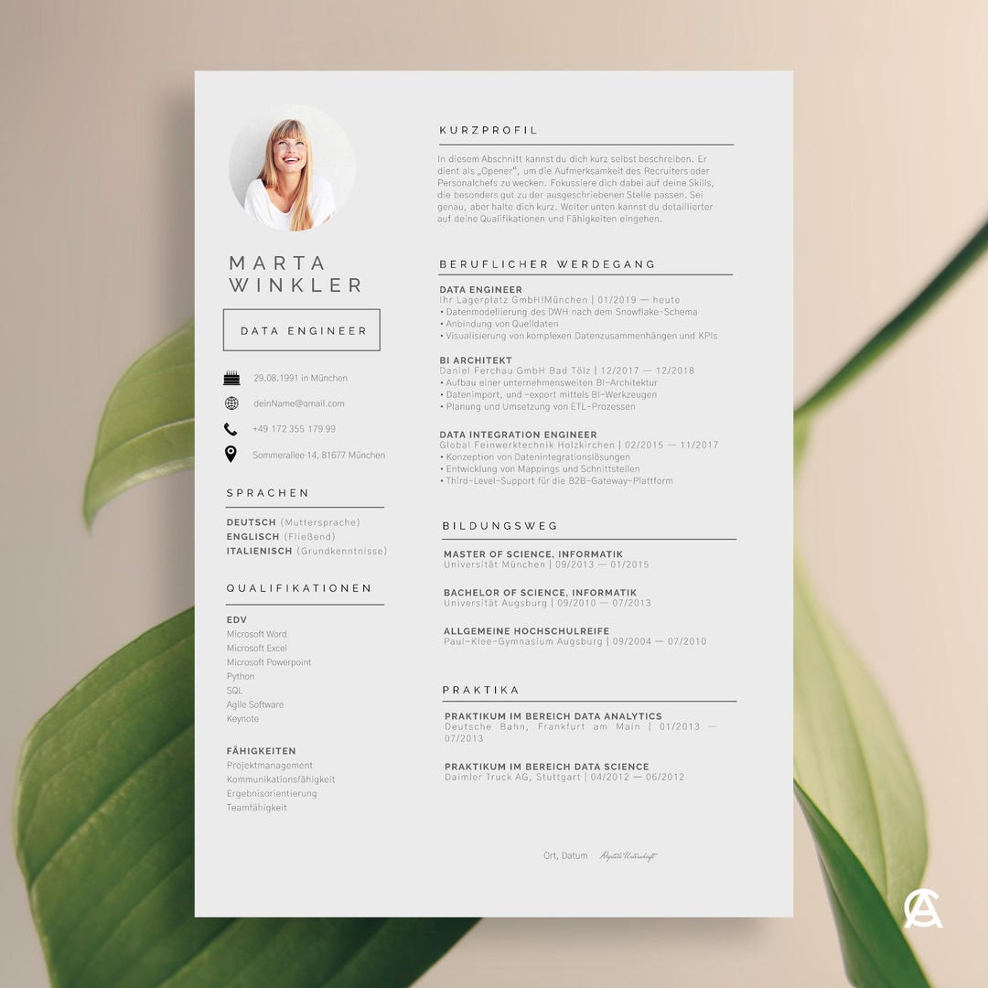 Simple Application Template in German, With a Tabular CV, Cover Letter ...