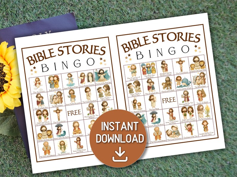 Bible Stories Bingo Printable 30 Cards, Christian Bingo Game Kids ...