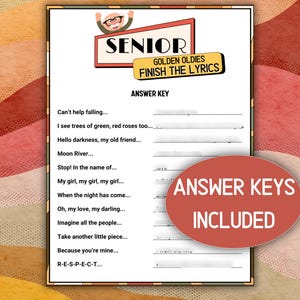 Finish the Lyrics Game for Seniors Printable, Senior Memory Game 60s ...