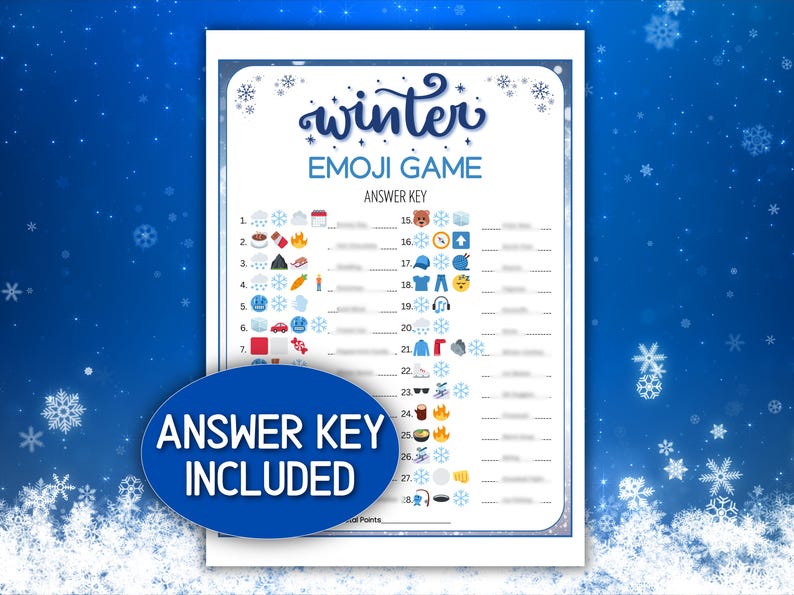 Winter Emoji Game With Answers, Printable Emoji Pictionary Winter Theme ...