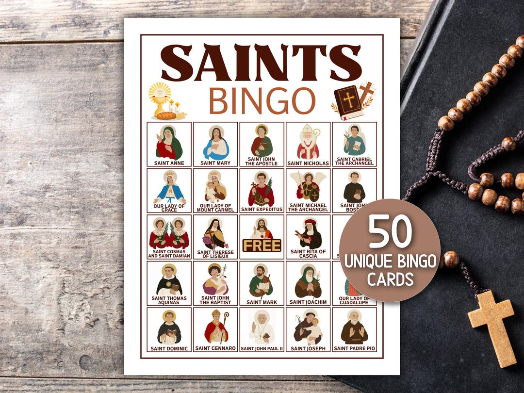All Saints' Day Catholic Saints Bingo Game Party Bible Games Printable ...
