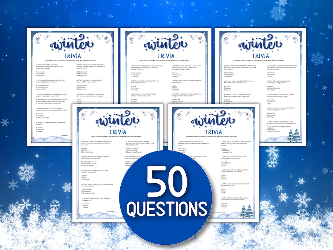 Winter Trivia Game, January Quiz Snow Day Activity Winter Wonderland ...