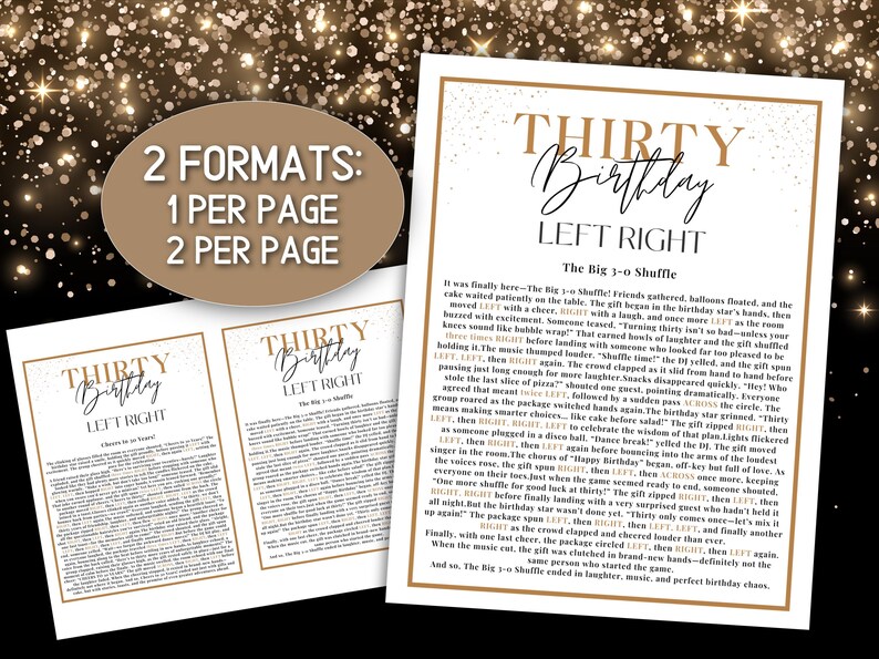 30th Birthday Left Right Printable, Thirty Birthday Small Party Games ...