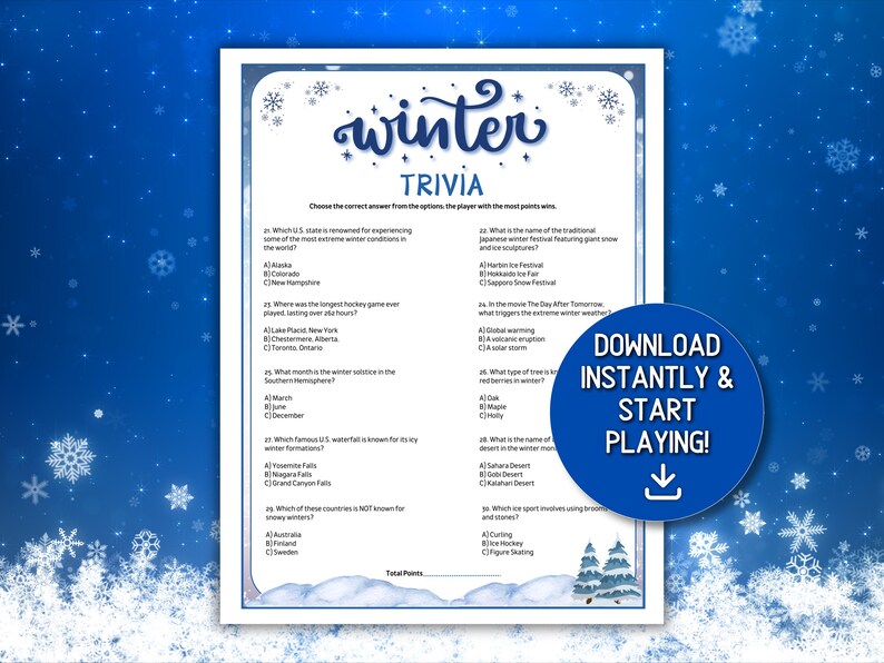 Winter Trivia Game, January Quiz Snow Day Activity Winter Wonderland ...