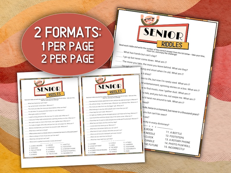 Games for Seniors Riddles Citizens Elderly Game Icebreaker Game Seniors ...