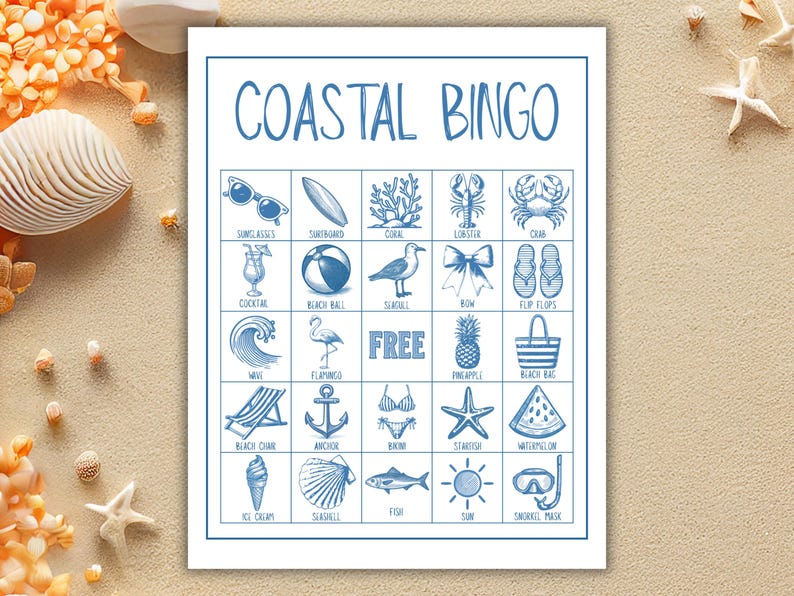 Beach Bingo Game Printable, Coastal Bingo Cards 100 Bingo Summer Party ...