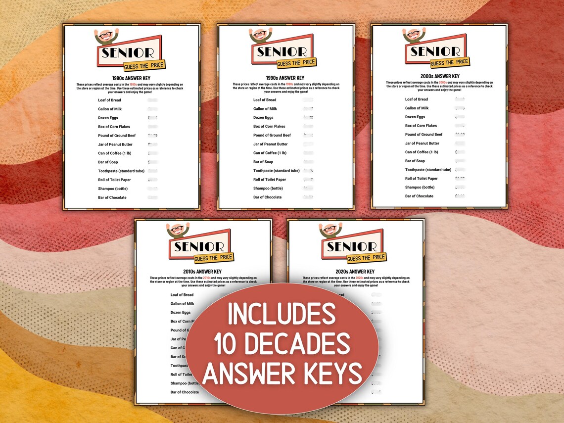 Games Seniors Guess the Price Decades Game, Games for Senior Citizens ...