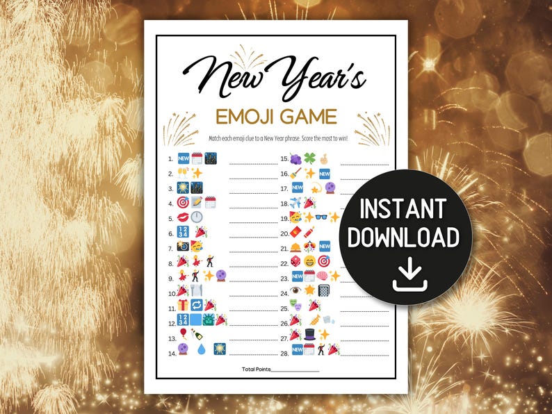 New Years Eve Emoji Game Party Games Pdf Nye Emojis Pictionary ...
