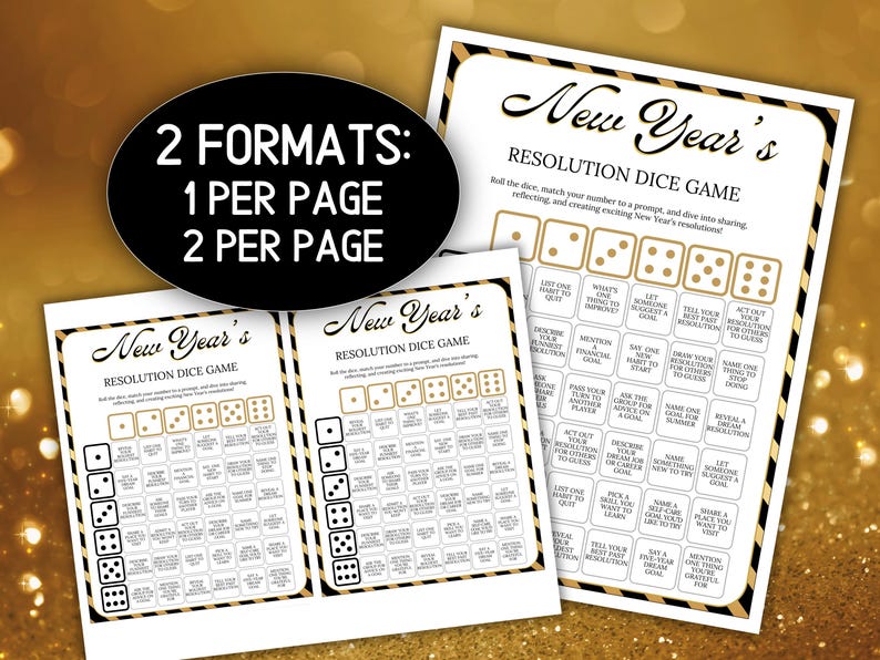 New Years Eve Dice Printable, Game Resolution Icebreaker Conversation ...