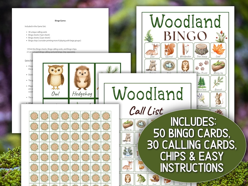 Woodland Bingo Baby Shower, Enchanted Forest Baby Games Printable ...