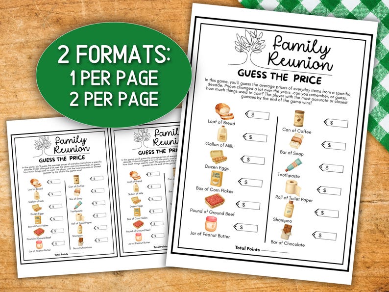 Family Reunion Guess the Price Printable Game, the Price is Right Party ...