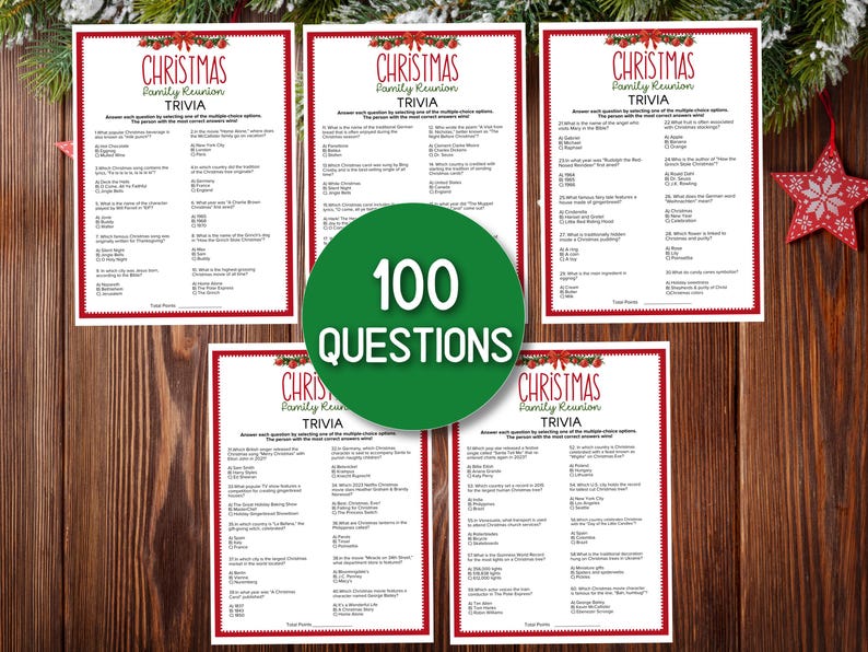 Christmas Trivia Game, Printable Christmas Game Family Reunion Games ...