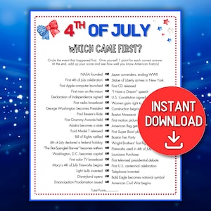 4th of July Game Printable, Which Came First Game Independence Day ...