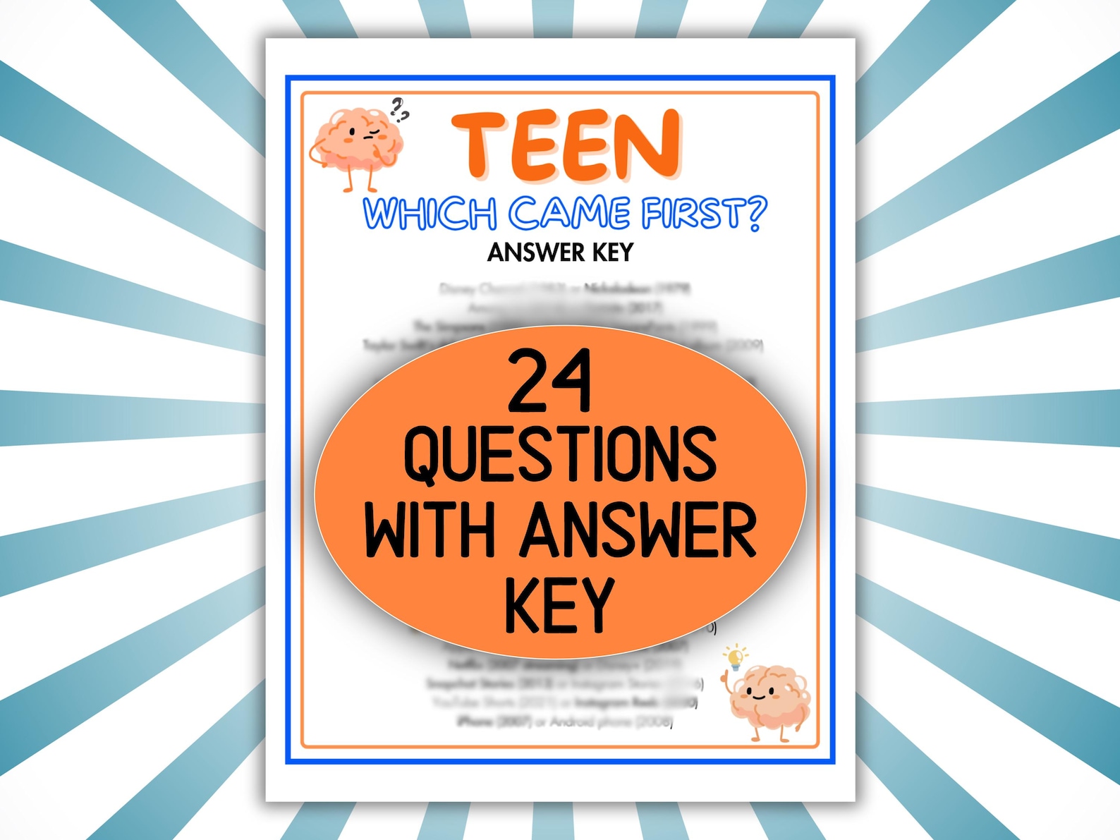 Which Came First Teen Trivia Game, Printable Tweens Fun Group for Teens ...