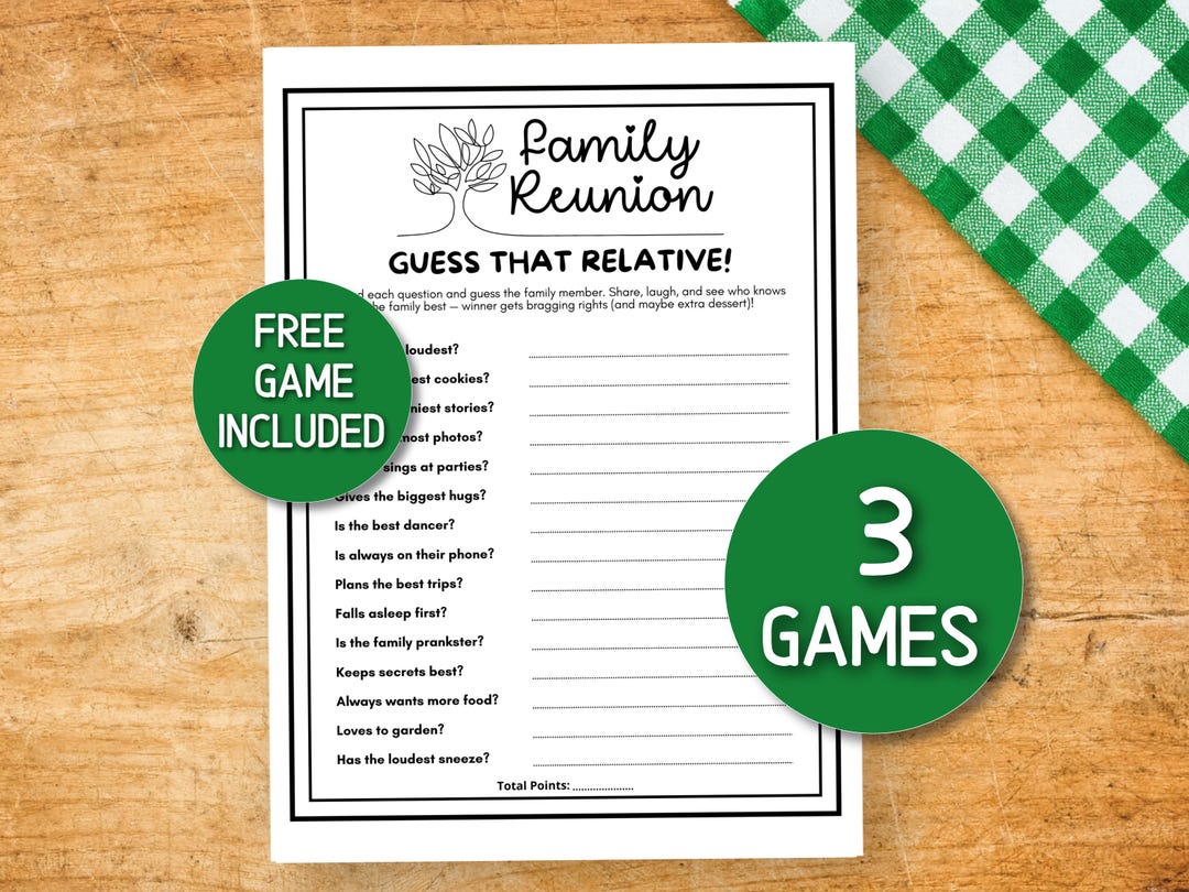 Family Reunion Guess That Relative Printable Games for Family Reunion ...