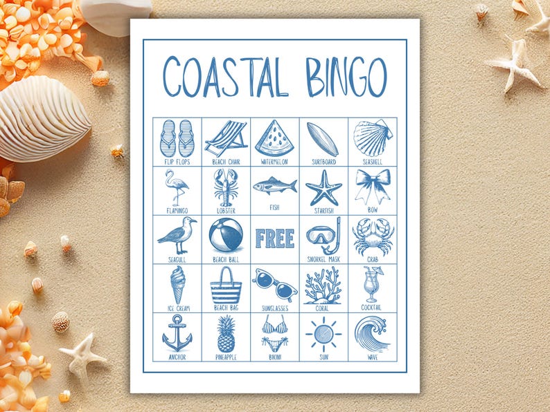 Beach Bingo Game Printable, Coastal Bingo Cards 100 Bingo Summer Party ...
