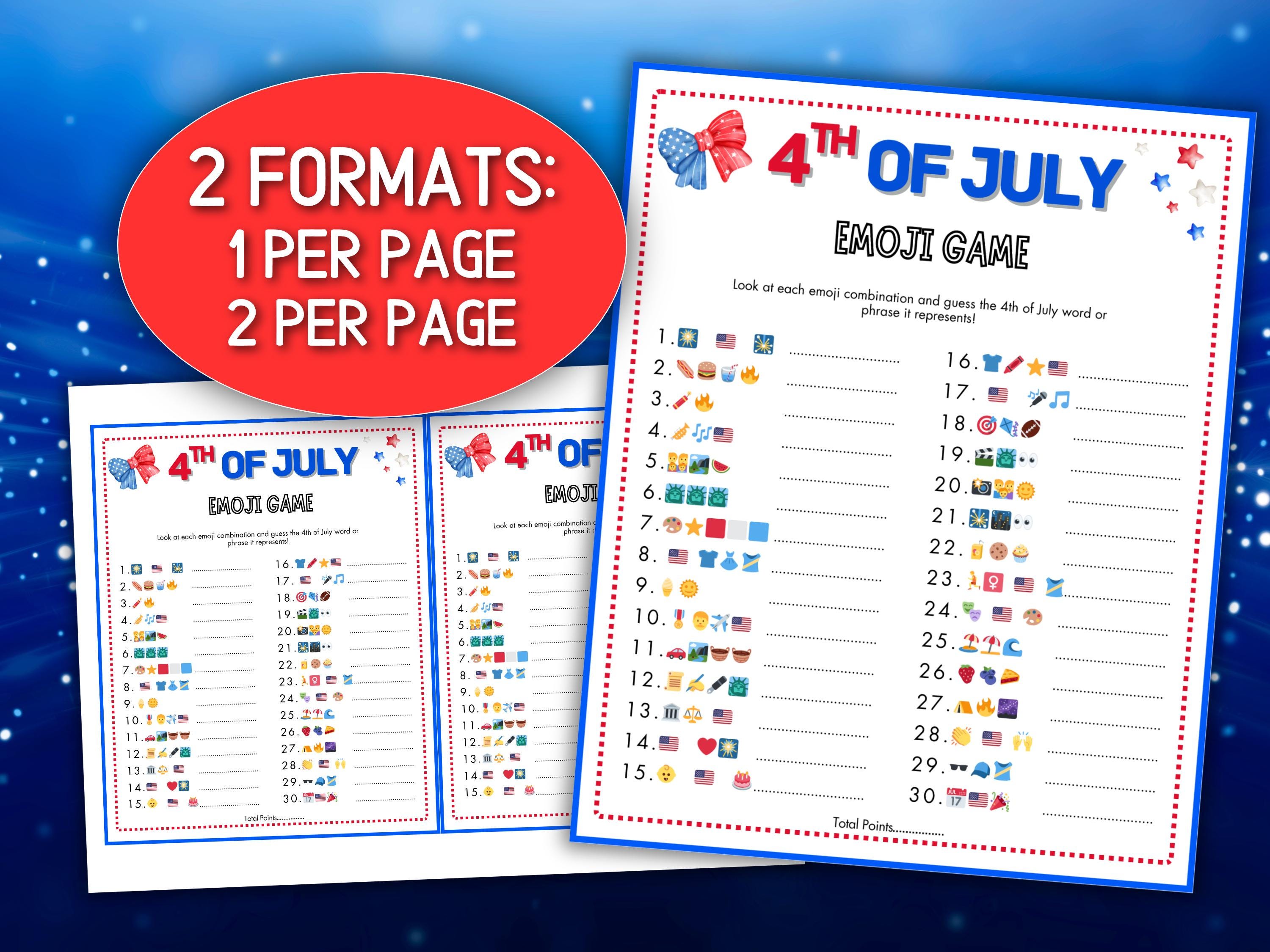 4th of July Emoji Game Printable, Instant Download Independence Day ...