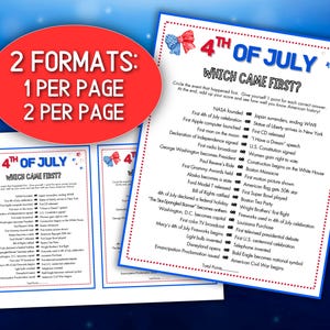 4th of July Game Printable, Which Came First Game Independence Day ...