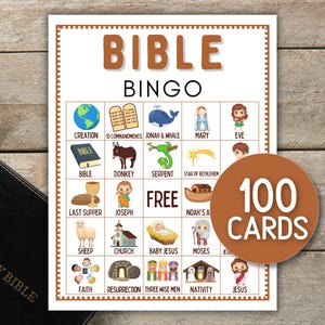 100 Bible Bingo Cards Printable, Bible Activity for Kids Sunday School ...
