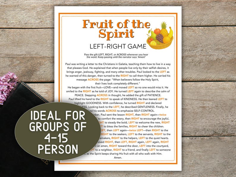 Fruit of the Spirit Game Left Right, Bible Games for Renewal Bible ...