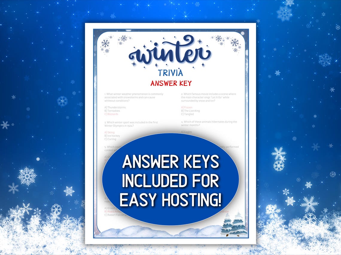 Winter Trivia Game, January Quiz Snow Day Activity Winter Wonderland ...