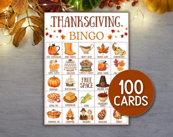 Thanksgiving Bingo 100 Cards Printable, Turkey Bingo Thanksgiving Game ...