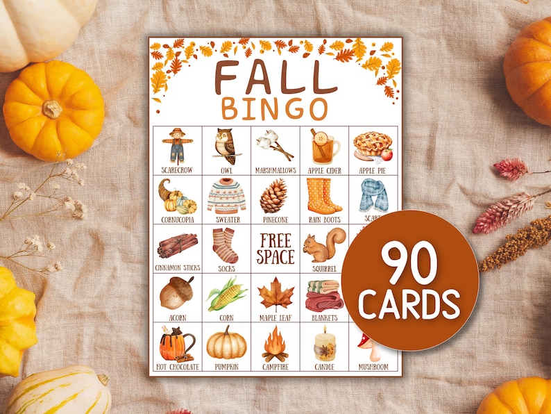 Fall Bingo Cards Printable, Bingo Cards Autumn Bingo Kids & Adults Fall ...