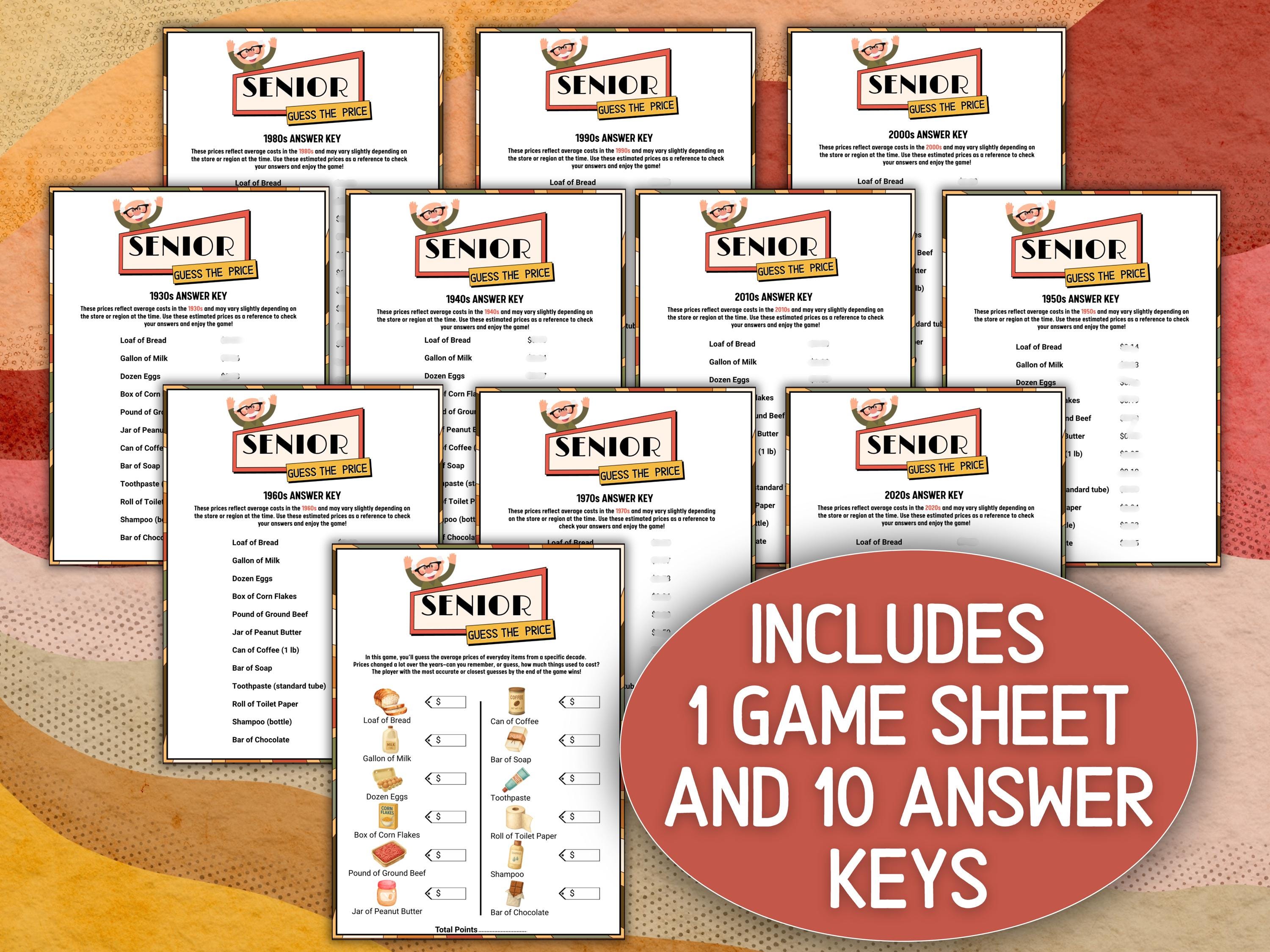 Games Seniors Guess the Price Decades Game, Games for Senior Citizens ...