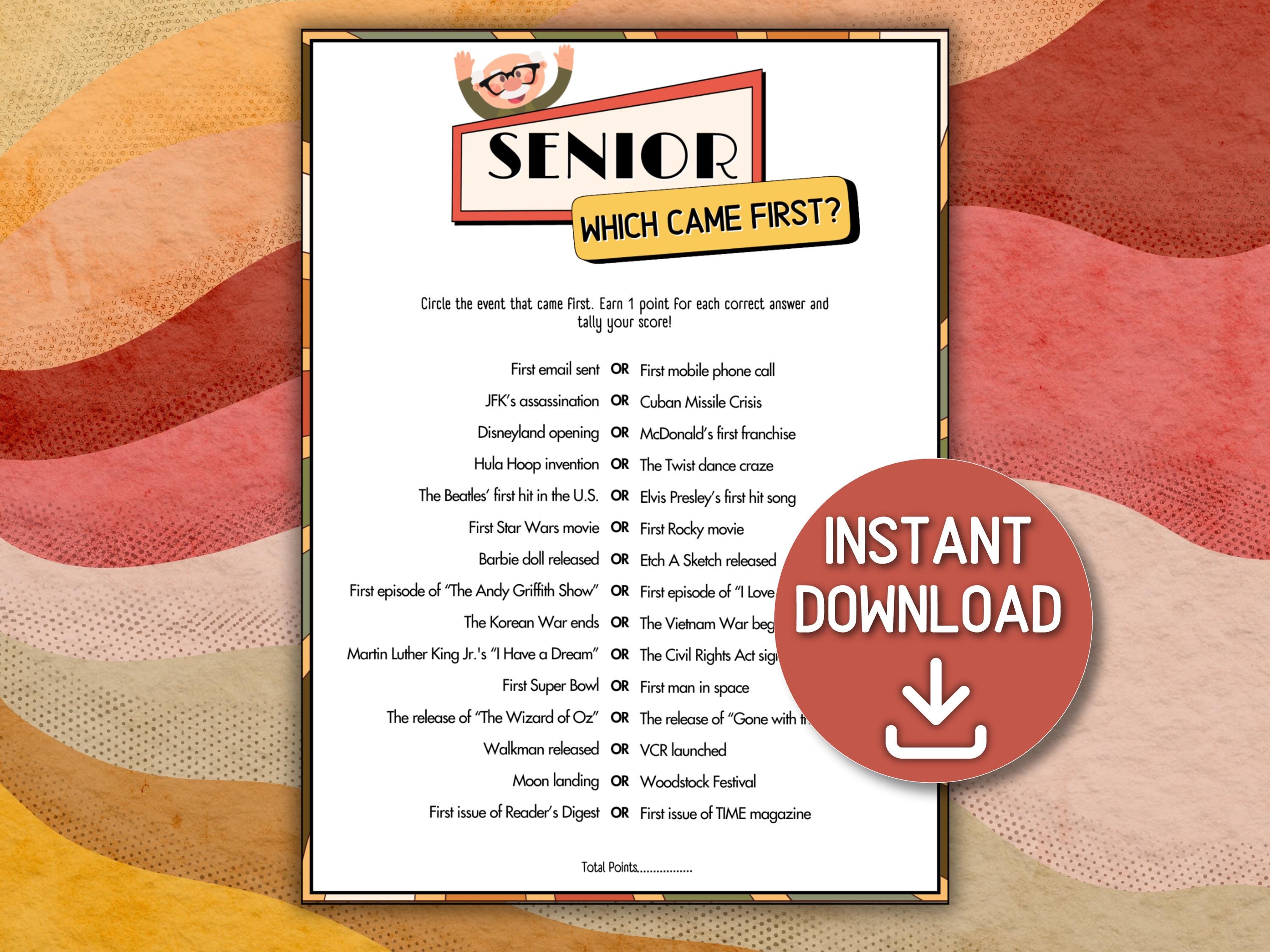 Which Came First Seniors, Games for Senior Citizens Games for Elderly ...