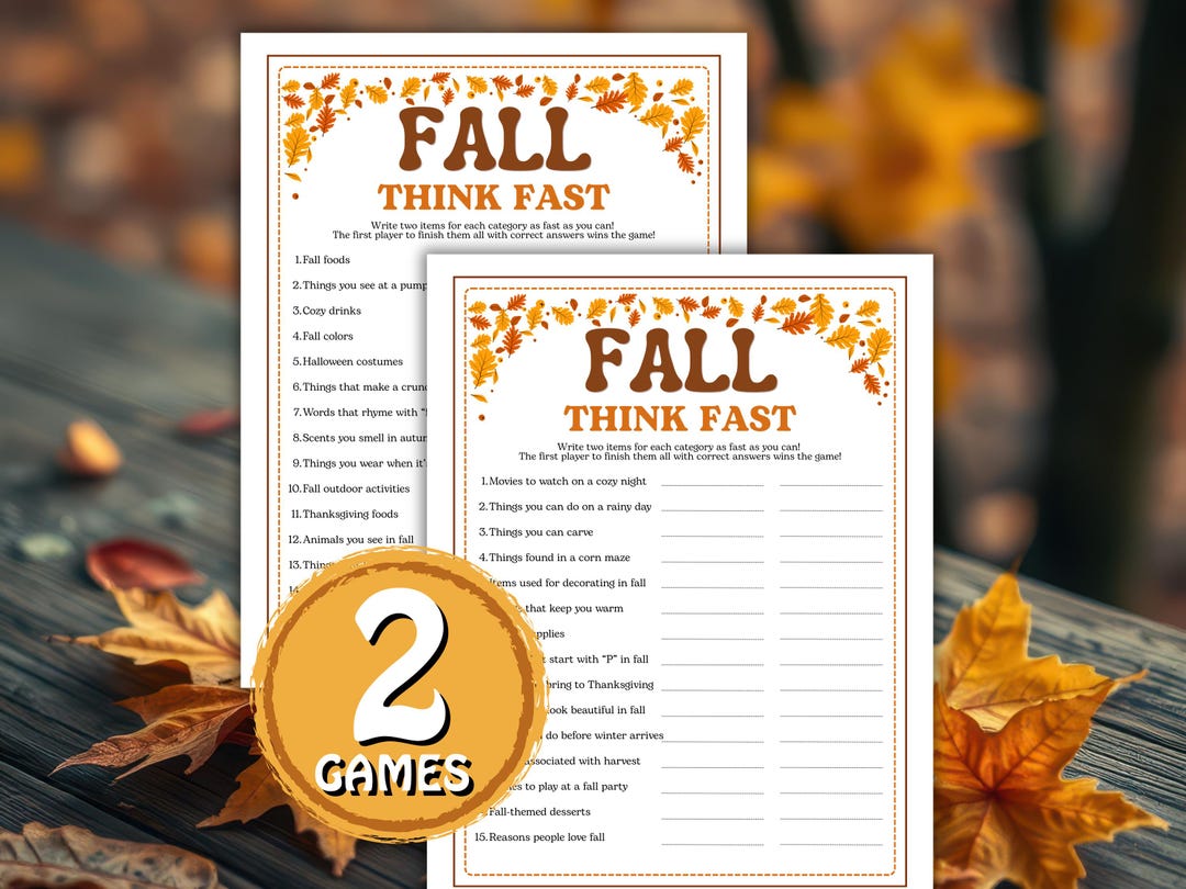 Fall Think Fast Game Printable, Think Quick Autumn Fall Themed ...
