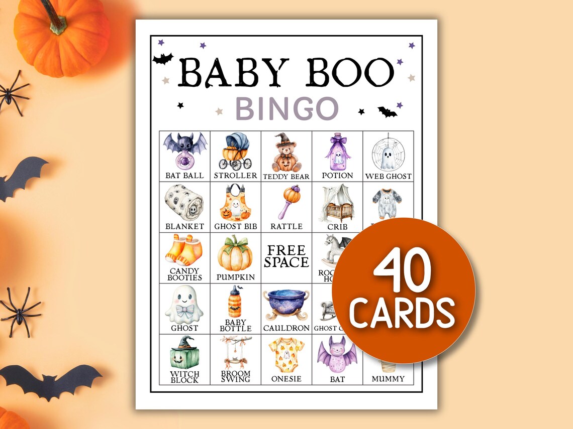 Baby Boo Bingo Halloween Baby Shower Game Little Pumpkin Bingo ...