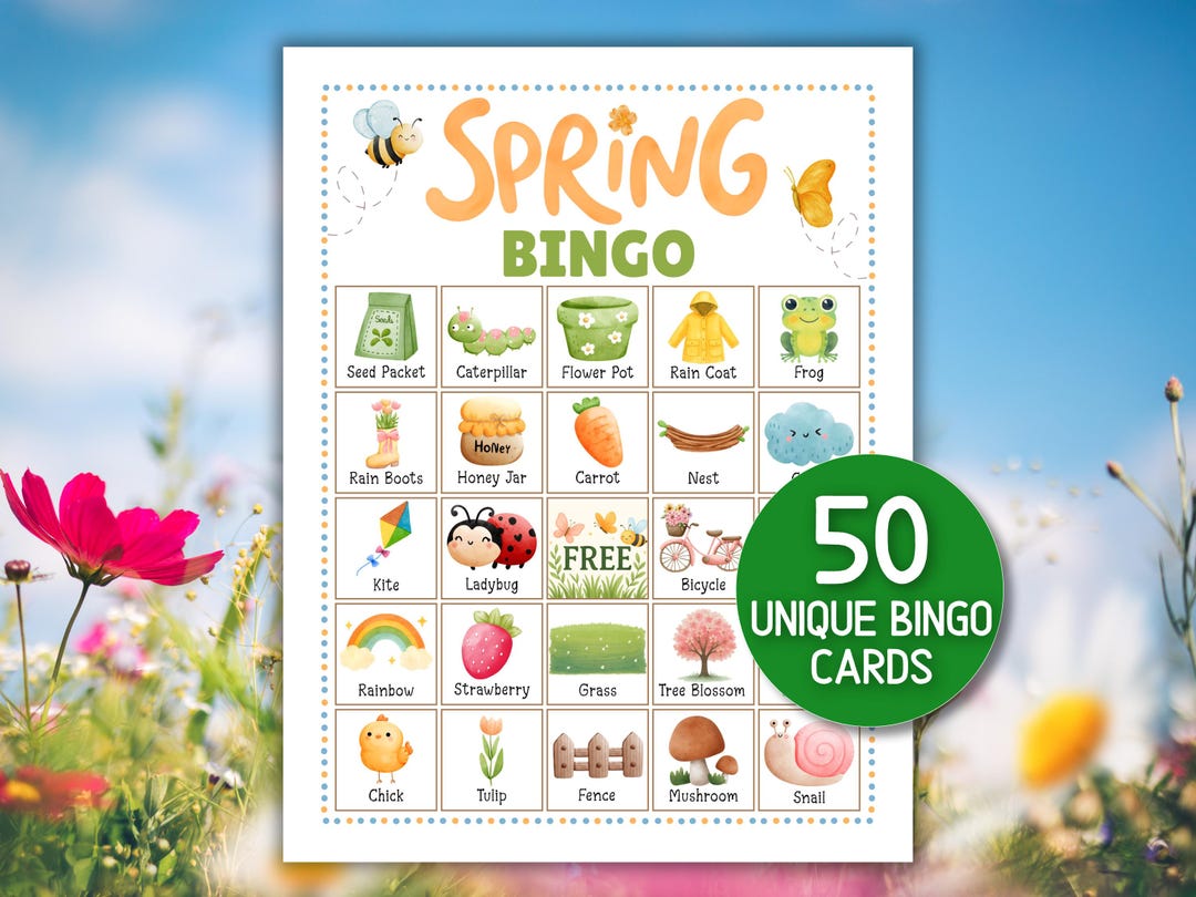 Spring Bingo Cards Game Printable, April Kids Springtime Theme Party ...