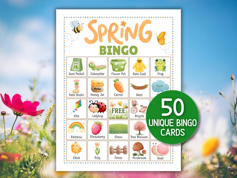 Spring Bingo Cards Game Printable, April Kids Springtime Theme Party ...