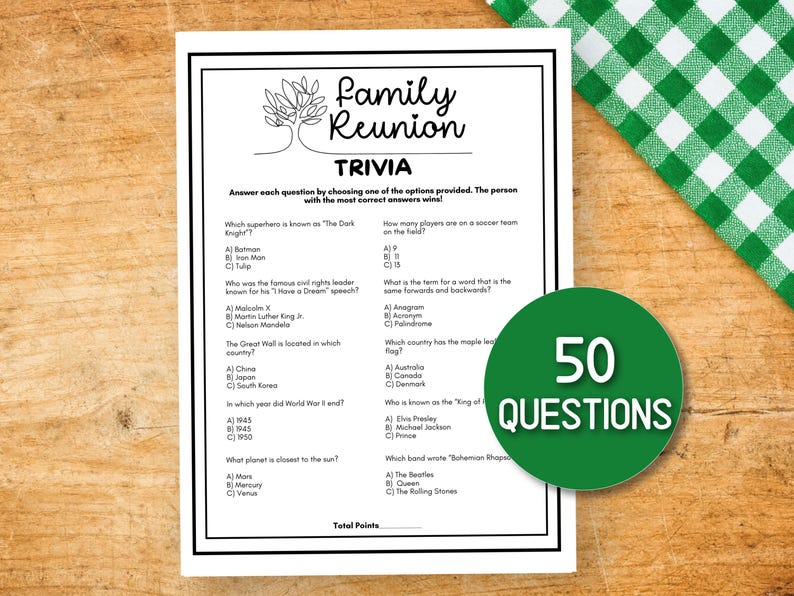 Family Reunion Trivia Questions Multiple Choice Easy Quiz Party Games ...