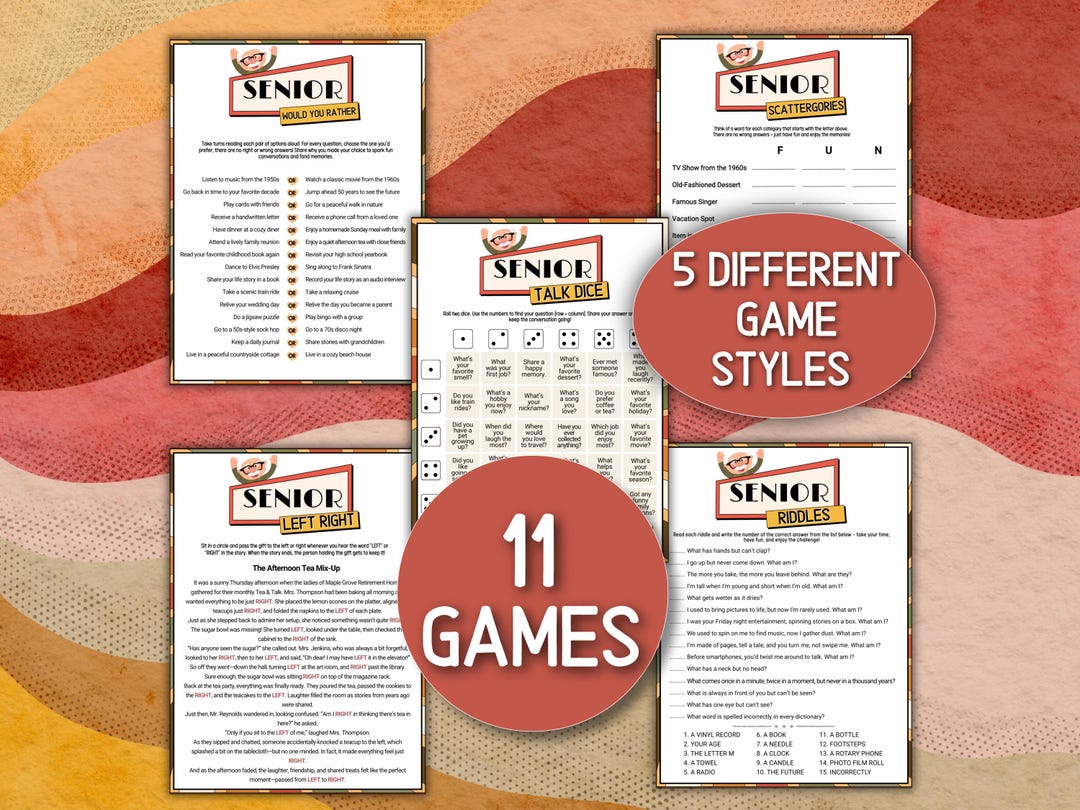Senior Games: 11 Printable Activities, Memory Care PDF - Etsy