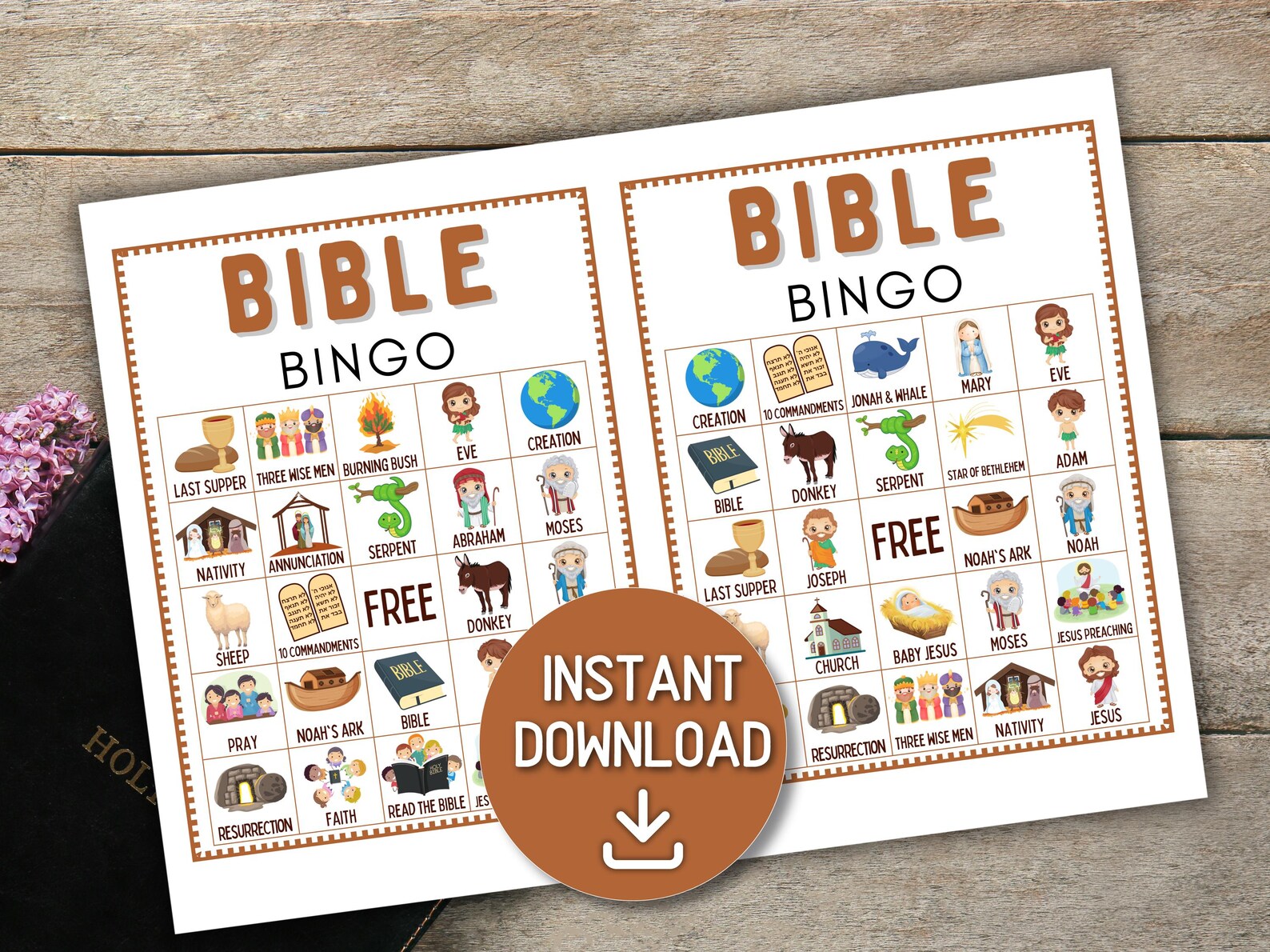 100 Bible Bingo Cards Printable, Bible Activity for Kids Sunday School ...