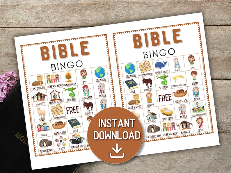 100 Bible Bingo Cards Printable, Bible Activity for Kids Sunday School ...