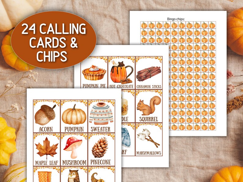 Fall Bingo Cards Printable, Bingo Cards Autumn Bingo Kids & Adults Fall ...